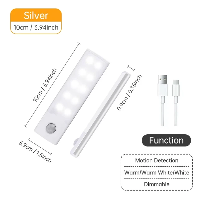 MOTION SENSOR LIGHT Wireless LED Night Light USB Rechargeable Night ...