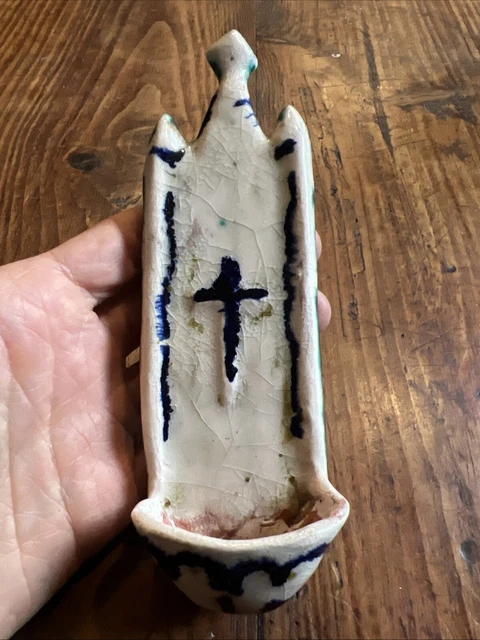 BÉNITIERS CROIX ET Christ Art Sacré Antique Stoup Terre Cuite Peinte ...