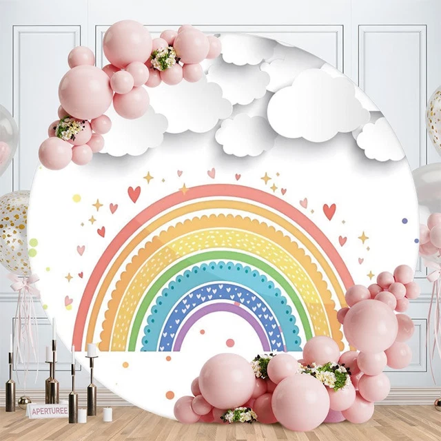 WHITE CLOUD AND Rainbow Round Birthday Party Backdrop $37.87 - PicClick AU