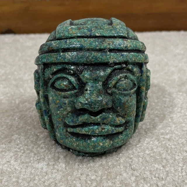VINTAGE MAYAN AZTEC FACE HEAD El Arte Azteca Crushed Malachite Small ...