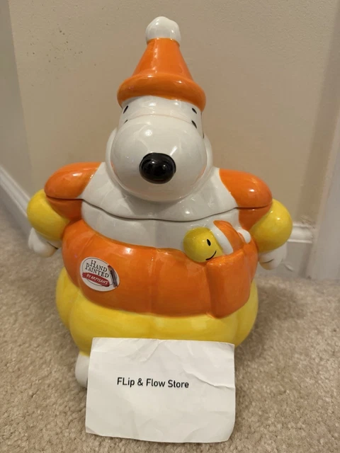 PEANUTS SNOOPY WOODSTOCK Halloween Candy Corn Puffer Jacket Cookie Jar ...
