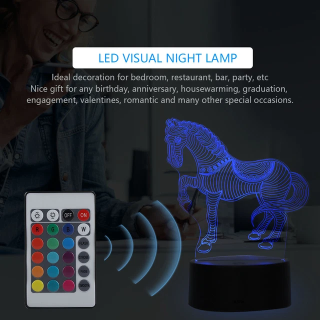 (BLACK BASE REMOTE Control)4.5V USB 3D Visual Night Lamp 7 Colors To M ...