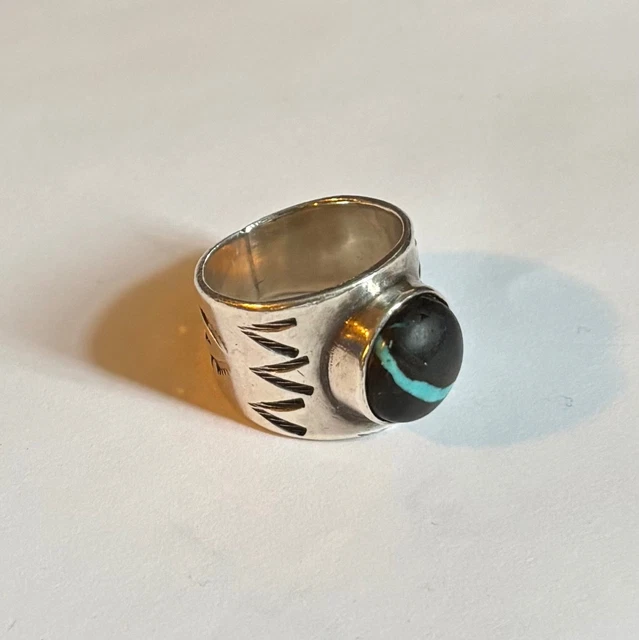 WHIRLING LOG & Arrow Handmade Viking Ribbon Turquoise Sterling Silver ...