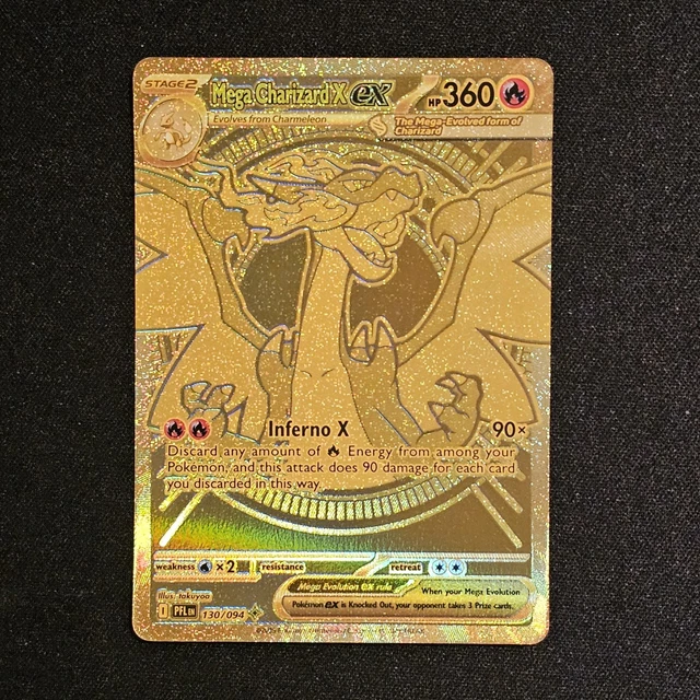 GOLD MEGA CHARIZARD X EX 130/094 Phantasmal Flames Mega Ultra Rare Gold ...