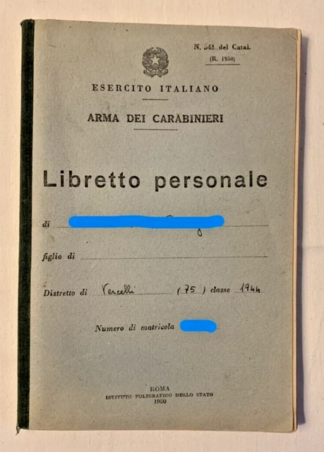 ESERCITO ITALIANO ARMA Dei Carabinieri Libretto Personale Anni 60 Non ...