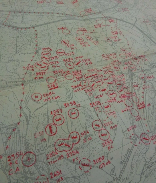 WW1 INTELLIGENCE MAP of GERMAN ARTILLERY POSITIONS for "BATTLE of La ...