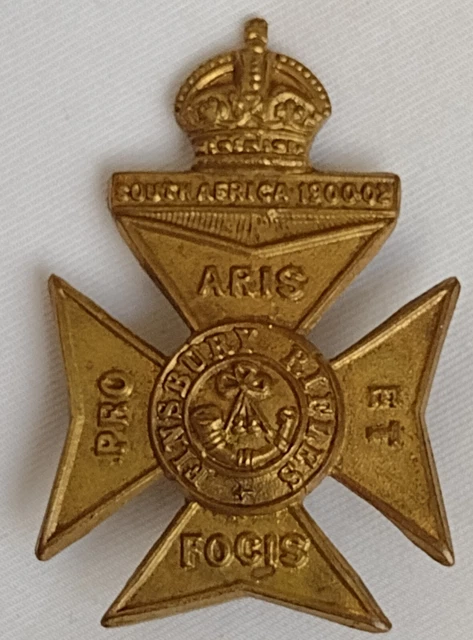 FINSBURY RIFLES REGIMENT Cap Badge KC All Brass 2 Lugs ANTIQUE Original ...