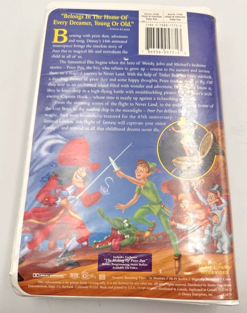 DISNEY'S PETER PAN VHS Tape 45th Anniversary Limited Edition £6.45 ...
