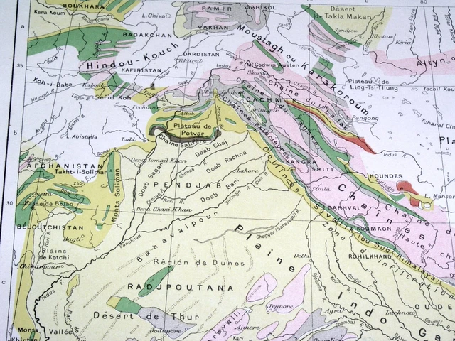 1925 VINTAGE GEOLOGICAL Map Of India Pakistan Himalaya Deccan Plateau ...