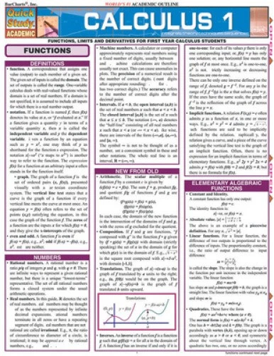 CALCULUS 1 LAMINATE Reference Chart: Functions, Limits and Derivatives ...