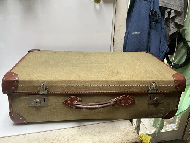 OLD VINTAGE WWII Era Military British Army Canvas & Leather Suitcase ...