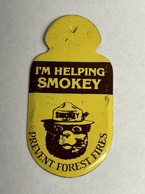 1950'S SMOKEY THE BEAR Tin Clip-on Badge I'm Helping Smokey Prevent ...