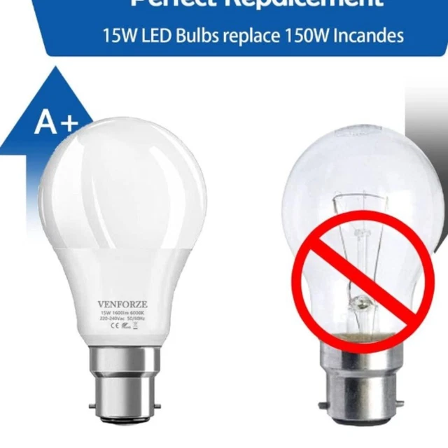 BAYONET LIGHT BULBS 150 Watt Equivalent, 15W A60 B22 LED Bulbs, Super ...