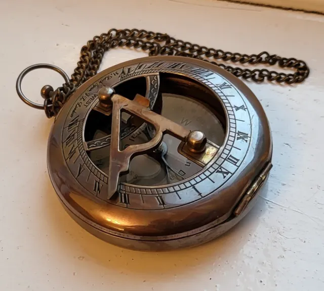 SUN DIAL POCKET Watch Antique Old Gold Lustre Box Vintage Unusual Xmas ...