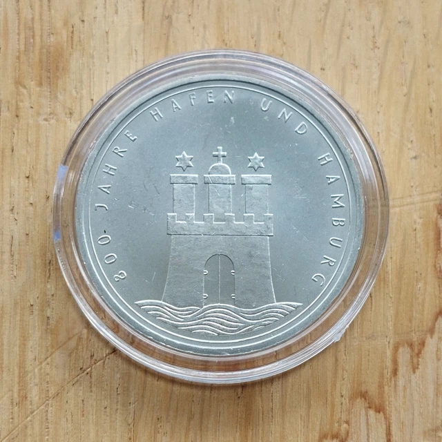 10 DEUTSCHE MARK Silber Münze "800 Jahre Hamburger Hafen" 1989 J EUR 8 ...