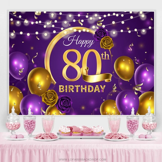 LIGHT BALLOONS RIBBON Purple 80th Birthday Backdrop $37.90 - PicClick AU