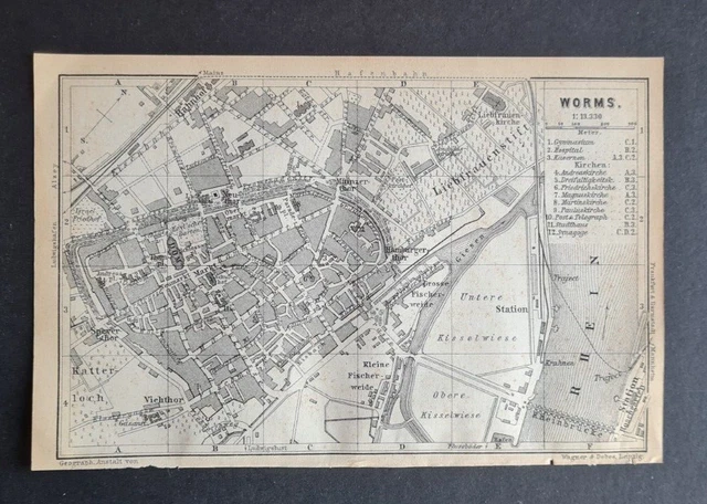 ANTIQUE (1882) MAP / city plan - Worms - Germany £8.95 - PicClick UK