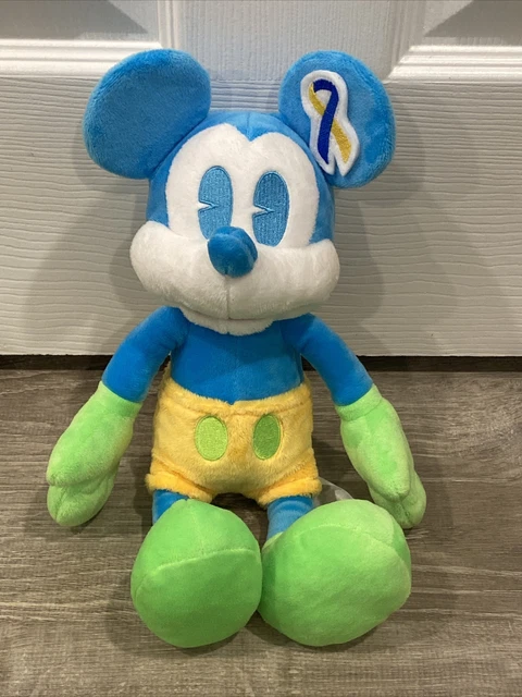 DISNEY MICKEY MOUSE Plush 13" Neon RARE w/ Down Syndrome Awareness ...