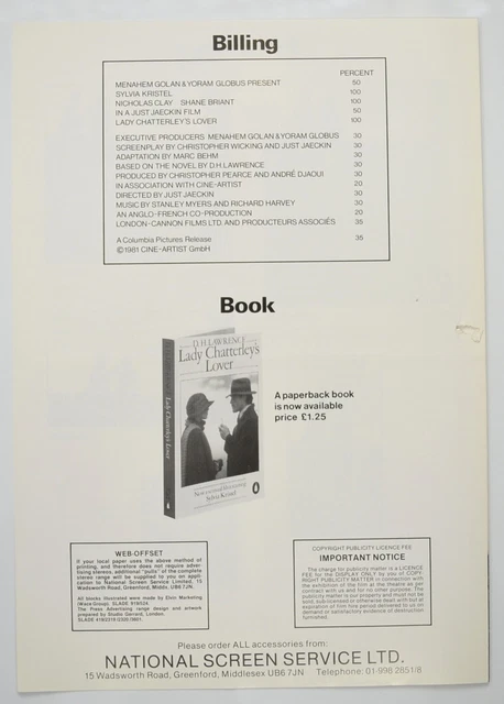 LADY CHATTERLEY’S LOVER (1981) Original 4 page Cinema Pressbook - Sylvia Kristel £9.75 - PicClick UK