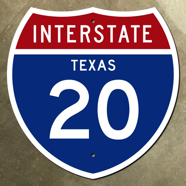 TEXAS INTERSTATE ROUTE 20 highway marker road sign 1957 Dallas Fort ...