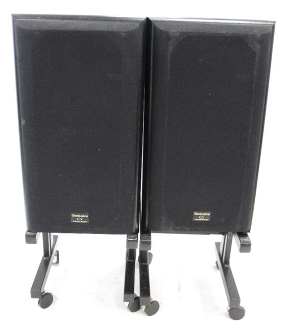 PAIR OF TECHNICS SB-CS65 Loudspeakers On Wheeled Stands, 8 OHM, Black ...
