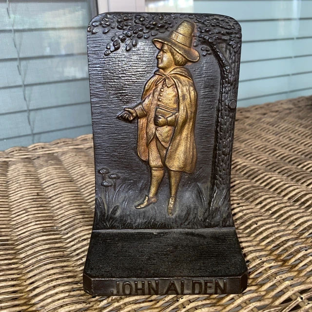 ANTIQUE B&H BRADLEY & Hubbard John Alden Pilgrim Cast Iron Bookend £11. ...