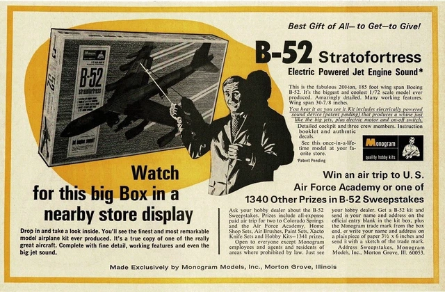 1968 MONOGRAM MODEL Plane Kit Boeing B-52 Stratofortress Vintage Print ...