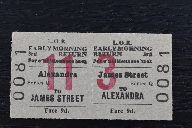 LIVERPOOL OVERHEAD RAILWAY Ticket LOR JAMES STREET to ALEXANDRA No 0081 ...