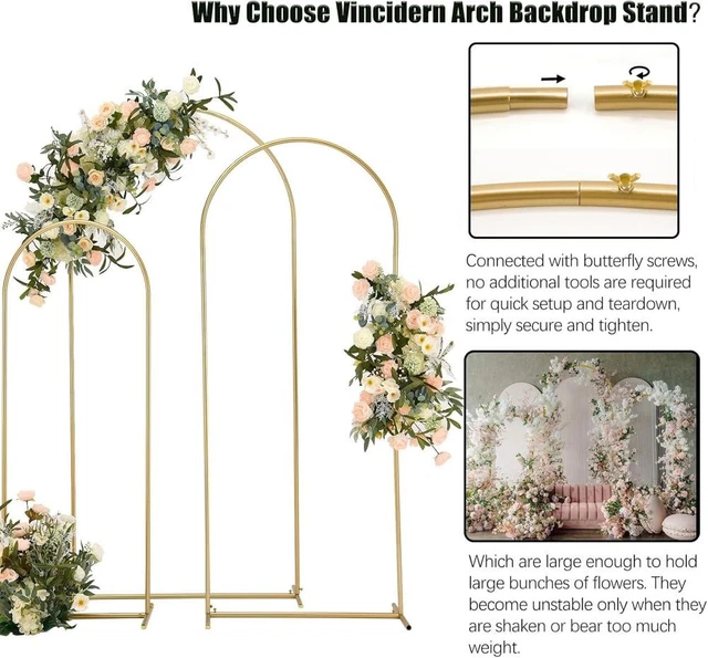METAL WEDDING ARCH Backdrop Stand Set of 3 Gold Wedding Arbor Backdrop ...