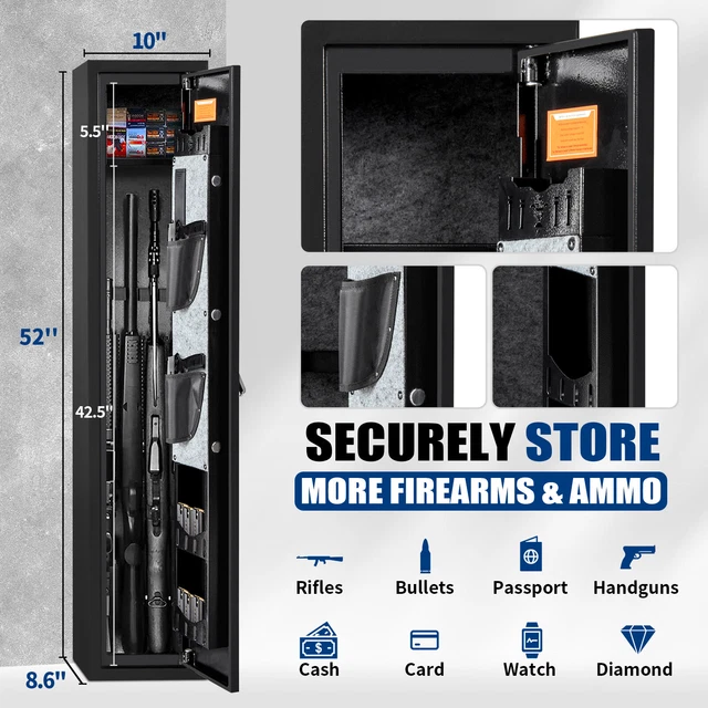 US 3 RIFLE Gun Safe Cabinet Quick Access Lock Storage Keypad Pistols ...
