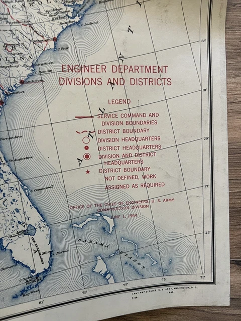 RARE WW2 UNITED States Map US Army Engineer Department Divisons ...