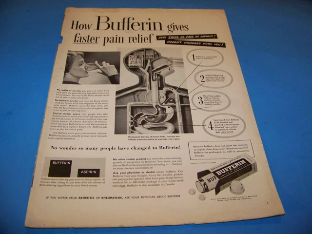 BUFFERIN ANTACID / Rayne Permanent Original Print Ad from Magazine ...