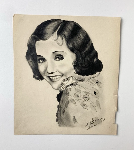 VINTAGE ORIGINAL PENCIL Drawing of 1930s Actress Portrait Signed by ...