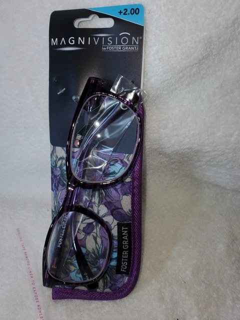 MAGNIVISION BY FOSTER Grant +2.00 Reading Glasses With Case Purple $15. ...