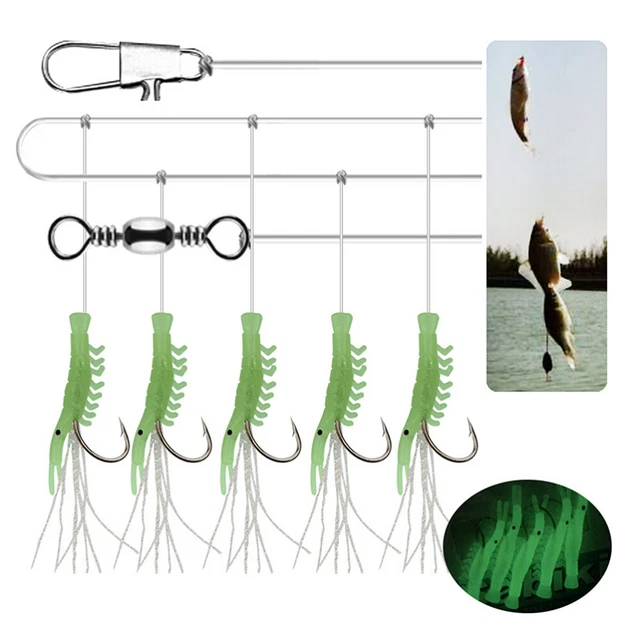 3 STRINGS LUMINOUS Shrimp Hook Fishing Lure Hook String Tack Bait Jigs ...