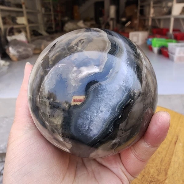 975G RARE NATURAL blue Volcanic Rock agate Sphere Quartz Crystal Ball ...