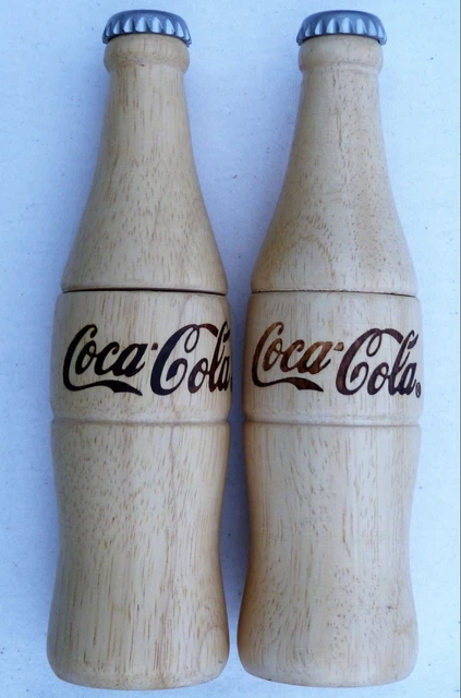 GENUINE ORIGINAL COCA-COLA Wooden Wood Salt & Pepper Mills Grinders ...