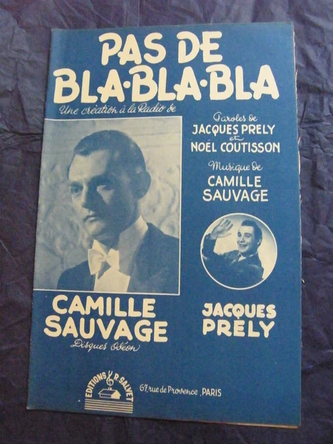 PARTITURA PAS DE Bla Bla Bla Di Camille Sauvage J. Prely N. Coutisson ...