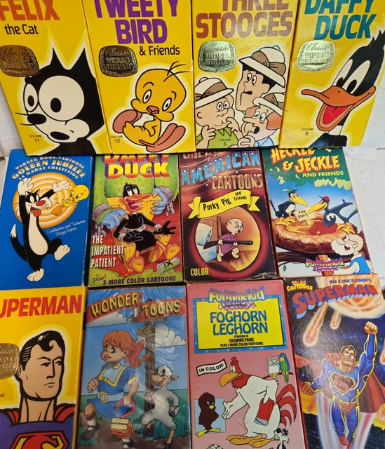12 VHS LOT • Cartoon Classics • Superman Felix Tweety Daffy Sylvester ...