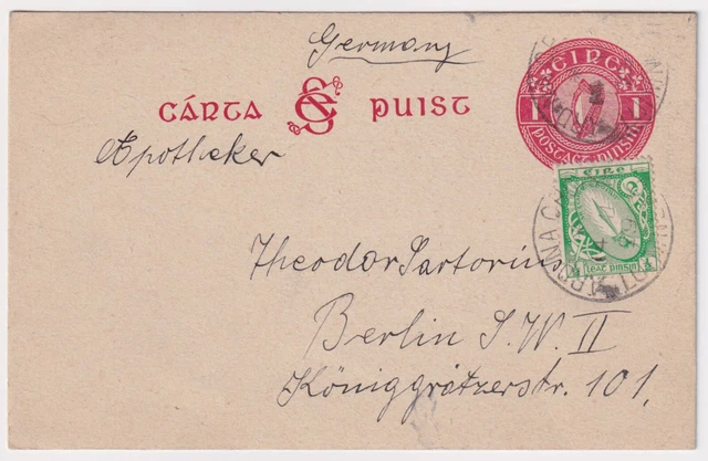 IRELAND 1 PG postal stationery + Mi.No. 40 Zsfr. from Ardnacrusha to ...