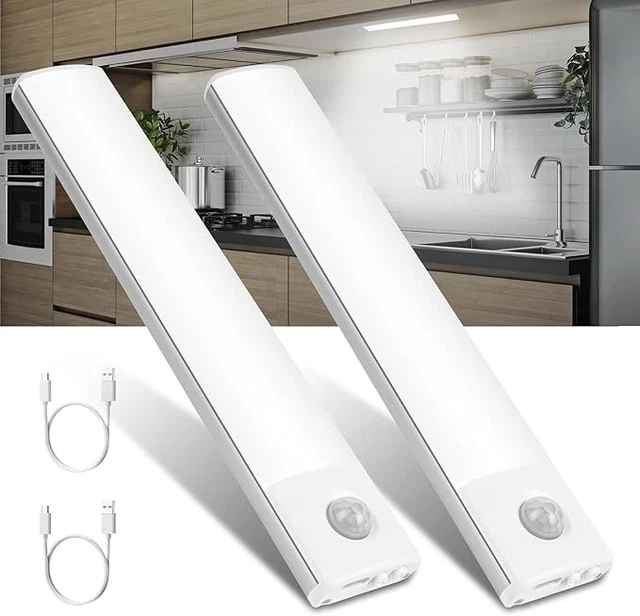 2PC UNDER CUPBOARD LED Kitchen Lights Motion Sensor Rechargeable 3 ...