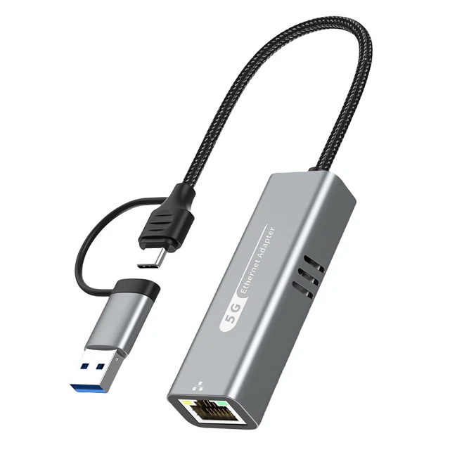 USB/TYPE C TO Ethernet Adapter 5000Mbps for Windows 10/11 & Mac OS FR ...