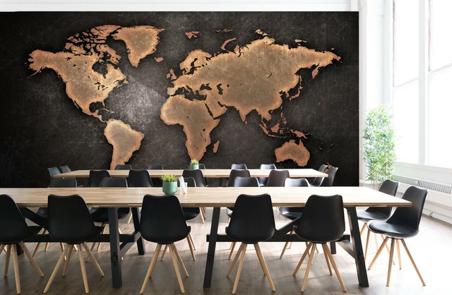 3D YELLOW BLACK A605 World Map Wallpaper Wall Mural Removable Self ...