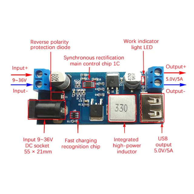 24V/12V TO 5V 5A Step Down Power Converter Adjustable Step-down ...
