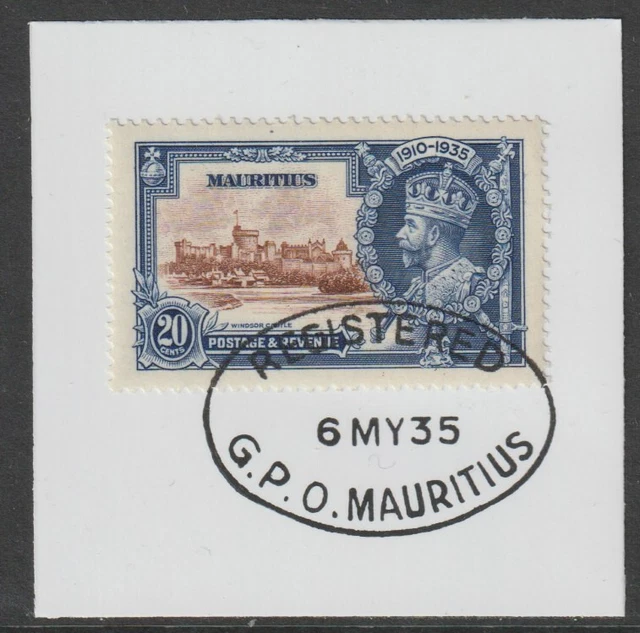 MAURITIUS 1935 SILVER JUBILEE 20c on piece with MADAME JOSEPH FORGED ...