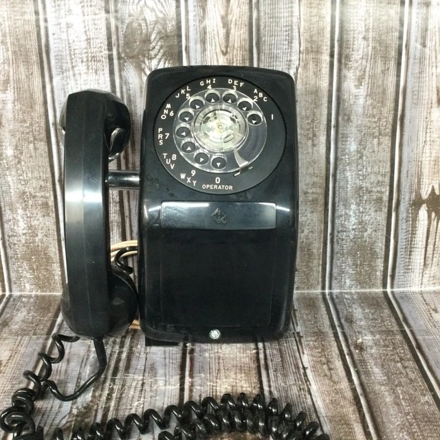 AUTOMATIC ELECTRIC CO AECO Type 90 Black Rotary Dial Wall Phone Side ...