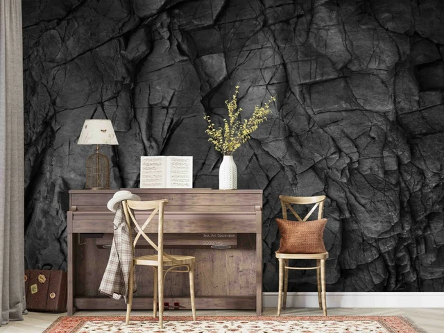 3D ABSTRACT BLACK Rock Texture Self-adhesive Removable Wallpaper Murals ...
