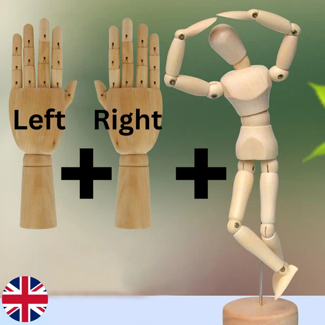 12& WOODEN DRAWING Mannequin Set Hands + Human Movable Limbs Human ...