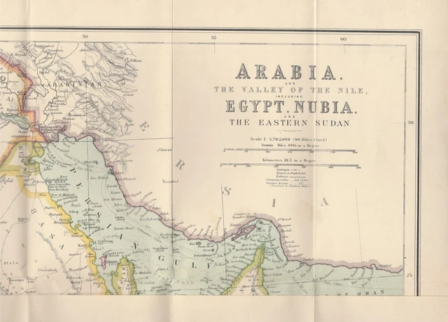 SAUDI ARABIA-EGYPT RARE Travel Map Showing Arabian Gulf & Egypt UK ...