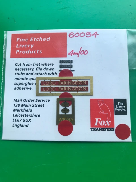 NEW FOX TRANSFERS Name Plates For BR LNER CLASS A4 60034 LORD FARINGDON ...